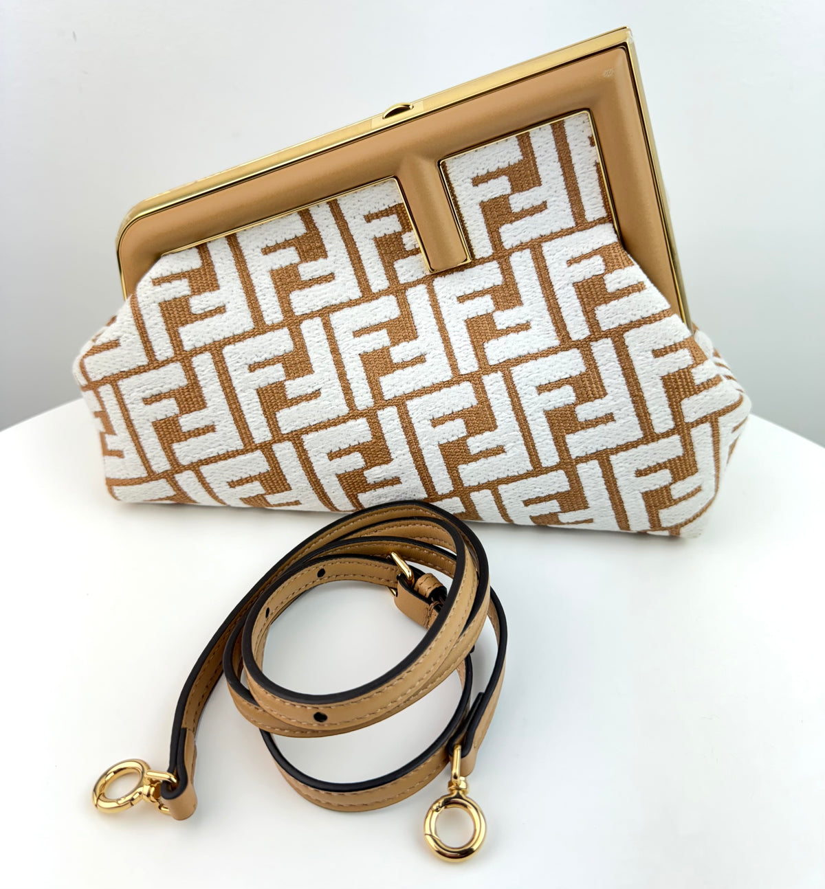 Fendi Raffia Chenille Shiny Nappa FF Small Fendi First Natural White M ...