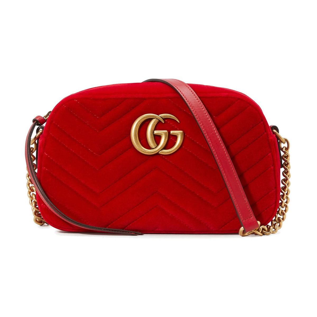 GUCCI GG MARMONT VELVET CAMERA BAG RED — LSC INC