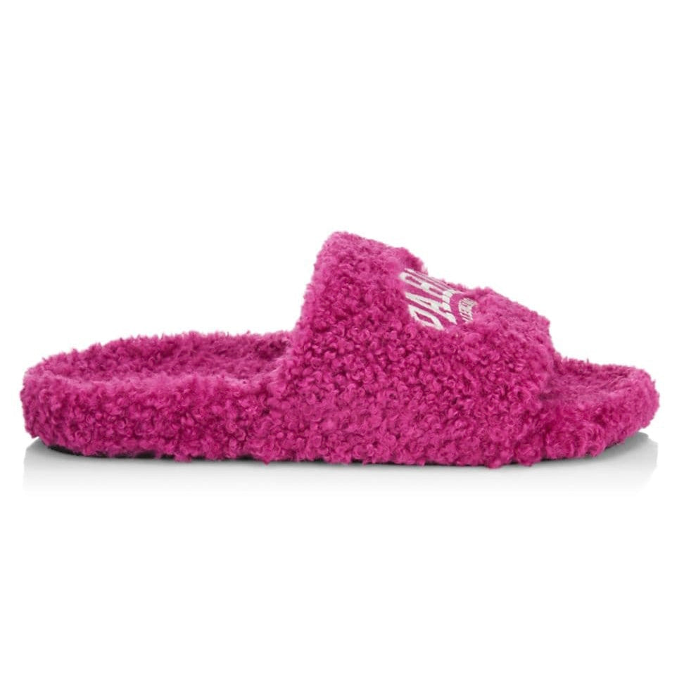 Balenciaga Furry Slide Sandal in Dark Fuschia — LSC INC